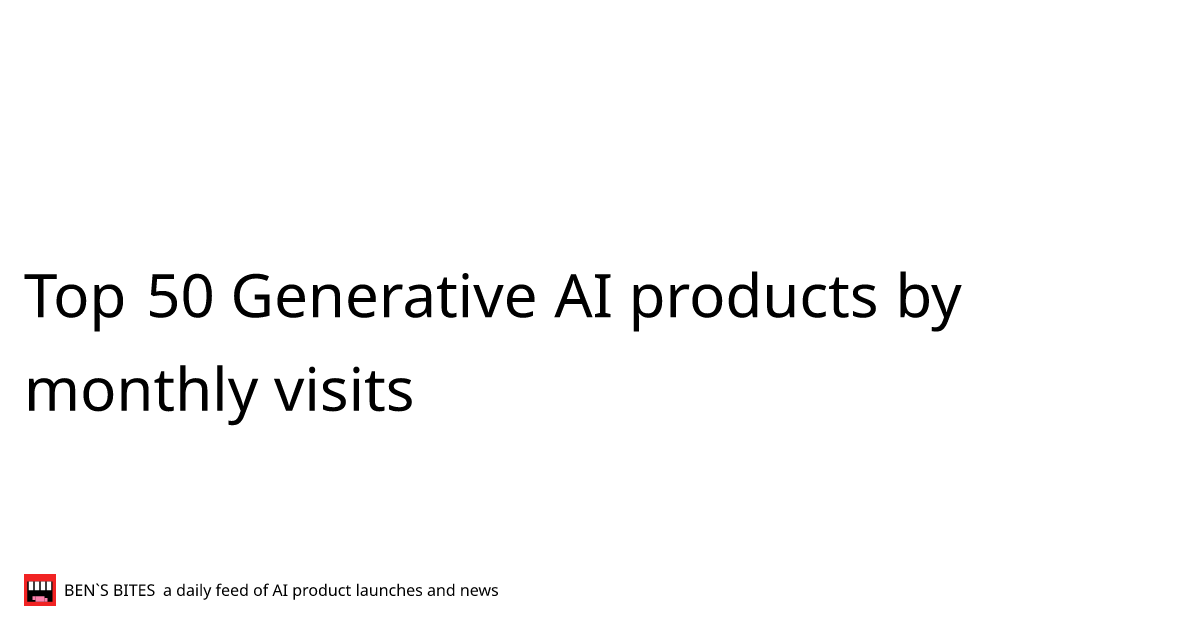 Top 50 Generative AI products by monthly visits - Bens Bites